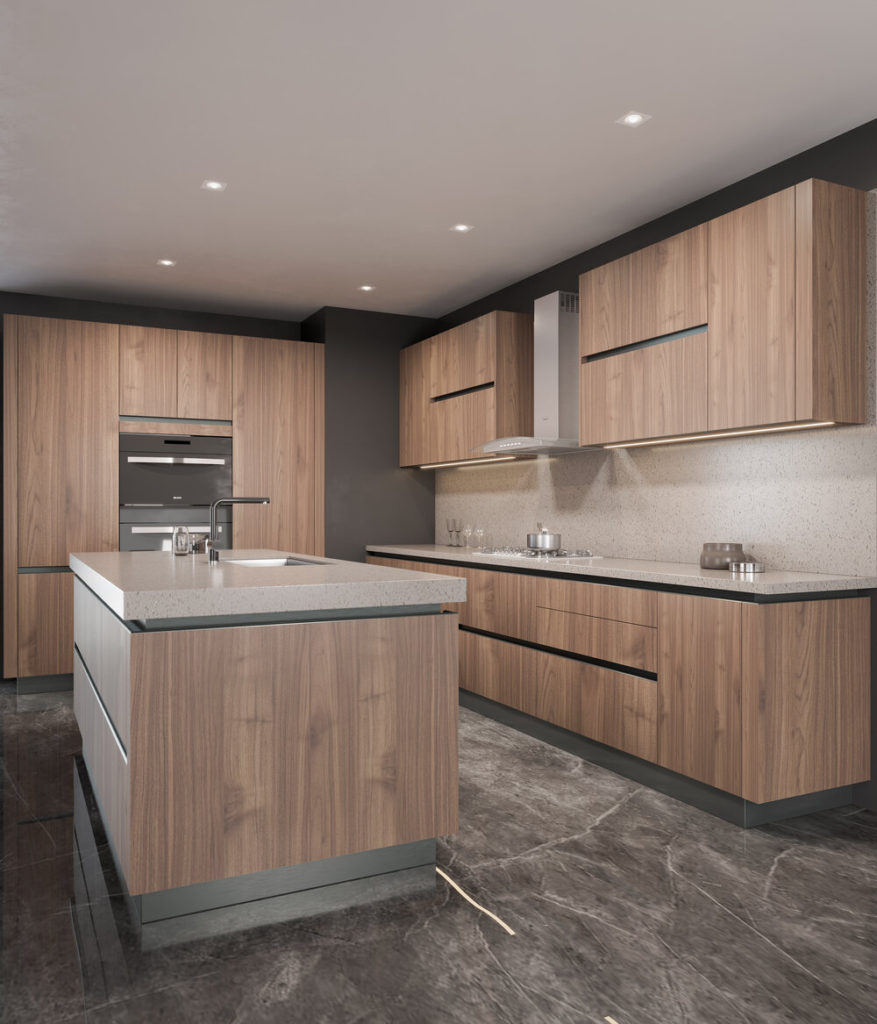 J67 Walnut Wood Textured Laminate Kitchen Cabinets - DKBC-Discount ...